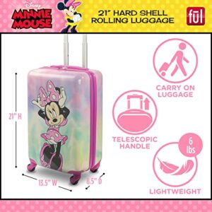 FUL Disney Minnie Mouse 21 Inch Kids Rolling Luggage, Hardshell Carry On Suitcase with Wheels, Pink