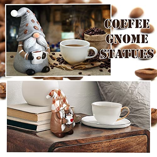 2 Pack Coffee Gnomes Coffee Bar Decor Accessories Christmas Swedish Tomte Gnomes Resin Gnome Figurines Tiered Tray Collectible Tabletop Kitchen Decorations for Home Kitchen Farmhouse Office