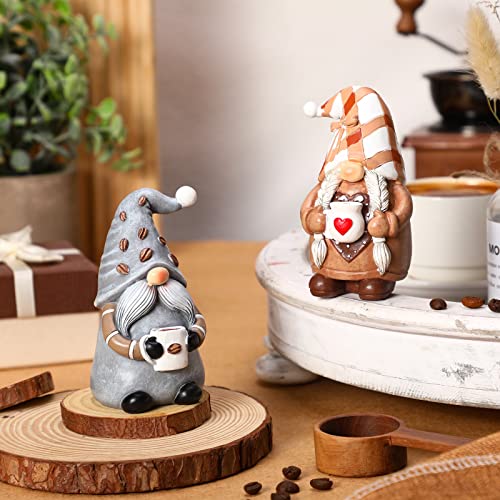 2 Pack Coffee Gnomes Coffee Bar Decor Accessories Christmas Swedish Tomte Gnomes Resin Gnome Figurines Tiered Tray Collectible Tabletop Kitchen Decorations for Home Kitchen Farmhouse Office