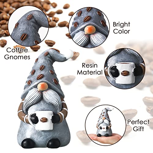 2 Pack Coffee Gnomes Coffee Bar Decor Accessories Christmas Swedish Tomte Gnomes Resin Gnome Figurines Tiered Tray Collectible Tabletop Kitchen Decorations for Home Kitchen Farmhouse Office