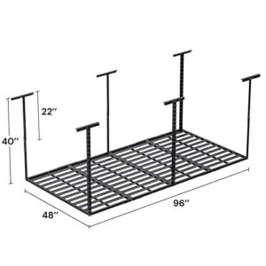 SunsGrove 4x8 Overhead Garage Storage Rack, 750LBS Weight Capacity Adjustable Ceiling Mounted Storage Racks Heavy Duty, Hanging Garage Storage, 48 in. W x 96 in. L x (22-40 Ceiling Dropdown), Black