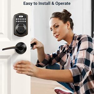 Veise Fingerprint Door Lock with 2 Lever Handles - Keyless Entry Door Lock, Electronic Keypad Deadbolt & Front Door Lock Handle Sets, Auto Lock & 1 Touch Locking, Easy Installation, Oil Rubbed Bronze