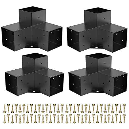 Woodworks Pergola pergola Brackets 3-Way Right Angle Corner Bracket DIY Elevated Wood Stand 4PACK with Screws for 6x6 (Actual: 5.5x5.5 Inch) Lumber Pergola Gazebo