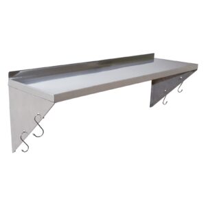 TAIMIKO Stainless Steel Wall Shelf, Commercial Kitchen Shelves with with 5 Hooks (39.37" x 11.81")