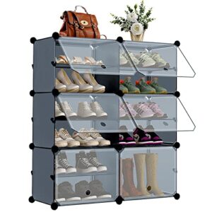 unzipe shoe rack cabinet, 6 tier shoe storage organizer for entryway 24 pair plastic shoe shelves diy freestanding shoe tower rack for closet bedroom hallway, portable storage cubes with doors,grey