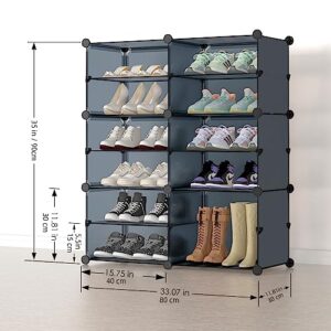 UNZIPE Shoe Rack Cabinet, 6 Tier Shoe Storage Organizer for Entryway 24 Pair Plastic Shoe Shelves DIY Freestanding Shoe Tower Rack for Closet Bedroom Hallway, Portable Storage Cubes with Doors,Grey