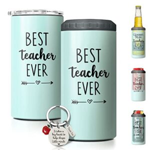 sandjest best teacher ever tumbler - 4-in-1 design tumbler can cooler cup - 12oz stainless steel insulated cans coozie travel mug birthday, christmas, appreciation, teacher's day gifts for teachers