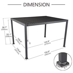 Gardesol Louvered Aluminum Pergola 10×13 FT Hardtop Rainproof Gazebo with Adjustable Roof for Outdoor Deck Patio Garden Yard (Matte Black)