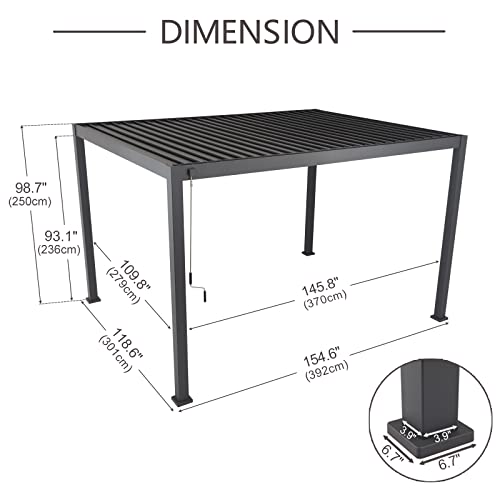 Gardesol Louvered Aluminum Pergola 10×13 FT Hardtop Rainproof Gazebo with Adjustable Roof for Outdoor Deck Patio Garden Yard (Matte Black)