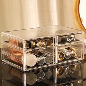 Clear Drawer Organizers Stackable 4 Drawers Acrylic Makeup Organizers under the sink organizer bathroom For Jewelry Hair Accessories Nail Polish Lipstick Make up Marker Pen Medicine Organizing