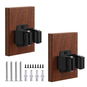 olbet farmhouse mop and broom holder wall mount - rustic wooden broom organizer wall mount - 2 pack - classical heavy duty storage garden tool organizer wall hanger - walnut grain