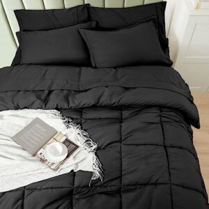 PHF Ultra Soft Comforter Sets King, 7 Pieces Bed in a Bag All Season Comforter & Sheet Set, Comfy Cozy Bedding Set Include Comforter, Pillow Shams, Flat Sheet, Fitted Sheet and Pillowcase, Black