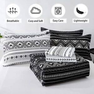 Black Aztec Comforter Set Queen,Boho 7 Pieces Bed in a Bag Comforter Bohemian Bedding Set Soft Microfiber Queen Size(1 Comforter,2 Pillowcases,2 Pillow Shams,1 Flat Sheet,1 Fitted Sheet)