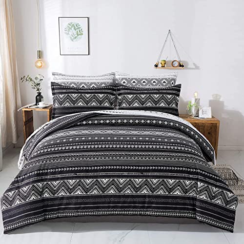 Black Aztec Comforter Set Queen,Boho 7 Pieces Bed in a Bag Comforter Bohemian Bedding Set Soft Microfiber Queen Size(1 Comforter,2 Pillowcases,2 Pillow Shams,1 Flat Sheet,1 Fitted Sheet)