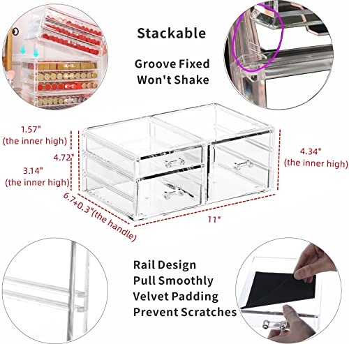 Storage Desk Box With 3 Drawers Office Desktop Drawers,Plastic Makeup Organizer Containers Bins With Drawers Desk Organization Pull Out Small craft Storage Case Box Cube,Pack of 1