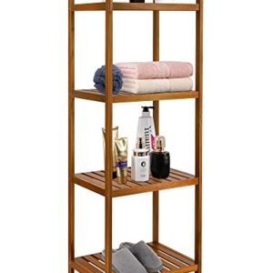 Utoplike Teak Wood Bathroom Shelf Organizer Stand, Standing Shelves Shower Caddy Units, Freestanding 4 Tier Bath Storage for Floor, Kitchen, Office