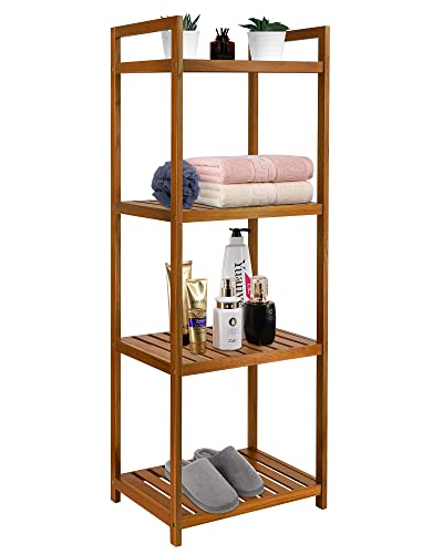 Utoplike Teak Wood Bathroom Shelf Organizer Stand, Standing Shelves Shower Caddy Units, Freestanding 4 Tier Bath Storage for Floor, Kitchen, Office