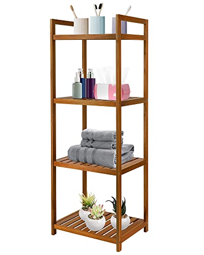 Utoplike Teak Wood Bathroom Shelf Organizer Stand, Standing Shelves Shower Caddy Units, Freestanding 4 Tier Bath Storage for Floor, Kitchen, Office