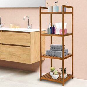 Utoplike Teak Wood Bathroom Shelf Organizer Stand, Standing Shelves Shower Caddy Units, Freestanding 4 Tier Bath Storage for Floor, Kitchen, Office