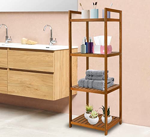 Utoplike Teak Wood Bathroom Shelf Organizer Stand, Standing Shelves Shower Caddy Units, Freestanding 4 Tier Bath Storage for Floor, Kitchen, Office