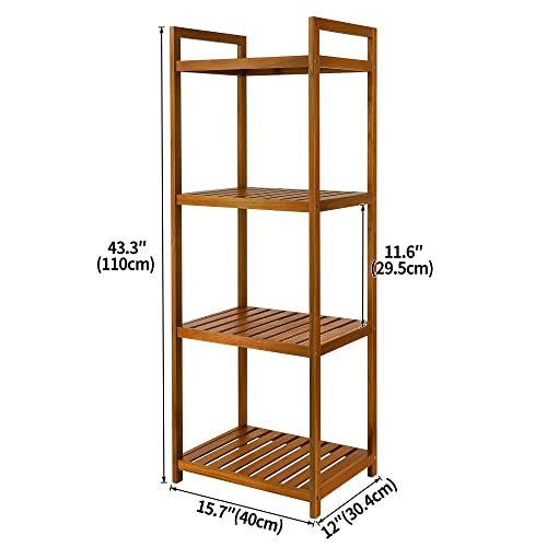 Utoplike Teak Wood Bathroom Shelf Organizer Stand, Standing Shelves Shower Caddy Units, Freestanding 4 Tier Bath Storage for Floor, Kitchen, Office