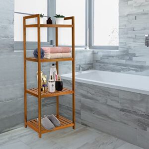 Utoplike Teak Wood Bathroom Shelf Organizer Stand, Standing Shelves Shower Caddy Units, Freestanding 4 Tier Bath Storage for Floor, Kitchen, Office