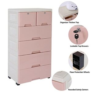 LOYALHEARTDY 5 Layer Drawer Storage Cabinet,Plastic Storage Drawers,6 Drawer Plastic Dresser Storage Tower Closet Organizer Unit for Home Office Bedroom,19.7’’Wx13.8’’Dx40’’H(pink)