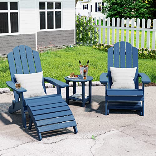 MXIMU Folding Adirondack Ottoman, Plastic Adirondack Footstool, Premium All Weather Ottoman for Adirondack Chairs, Wide Use in Backyard, Garden, Lawn, Porch, Poolside (Navy)