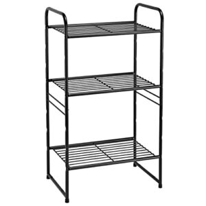 georis 3-tier heavy duty wire shelving unit storage rack, stackable extendable plant stand bathroom organizer with adjustable shelf, water bottle storage holder, black