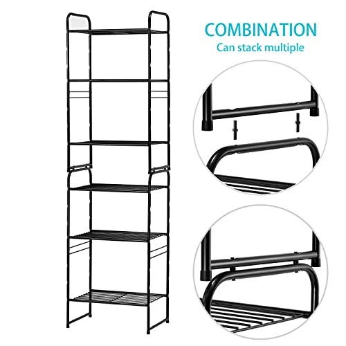 GEORIS 3-Tier Heavy Duty Wire Shelving Unit Storage Rack, Stackable Extendable Plant Stand Bathroom Organizer with Adjustable Shelf, Water Bottle Storage Holder, Black