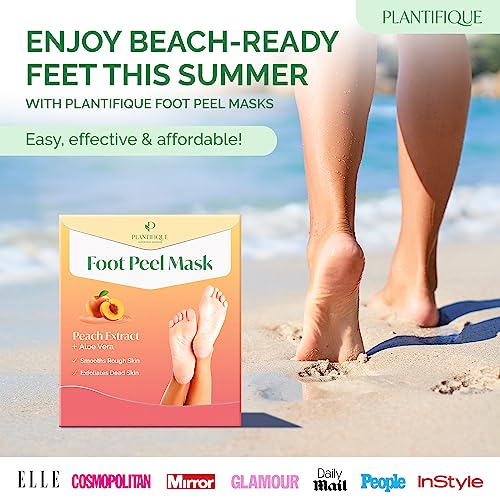 PLANTIFIQUE Foot Peel Mask with Peach 1 Pack Peeling Foot Mask Dermatologically Tested - Repairs Heels & Removes Dry Dead Skin for Baby Soft Feet - Exfoliating Mask for Dry Cracked Feet