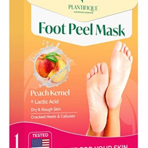 PLANTIFIQUE Foot Peel Mask with Peach 1 Pack Peeling Foot Mask Dermatologically Tested - Repairs Heels & Removes Dry Dead Skin for Baby Soft Feet - Exfoliating Mask for Dry Cracked Feet