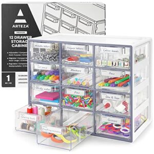 arteza desk drawer organizer, multipurpose 12-drawer cabinet for makeup storage, tools, and art supplies, 9.21in x 16.22in x 12.79in