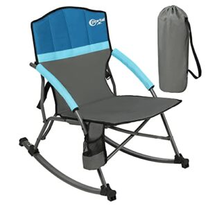 portal rocking camping chair folding portable rocker outdoor with cup holder for patio, lawn, camp, rv, support 300 lbs