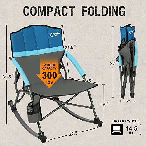 PORTAL Rocking Camping Chair Folding Portable Rocker Outdoor with Cup Holder for Patio, Lawn, Camp, RV, Support 300 lbs