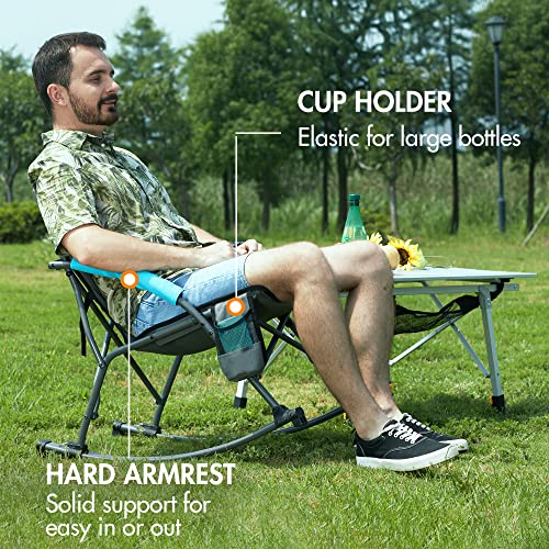 PORTAL Rocking Camping Chair Folding Portable Rocker Outdoor with Cup Holder for Patio, Lawn, Camp, RV, Support 300 lbs