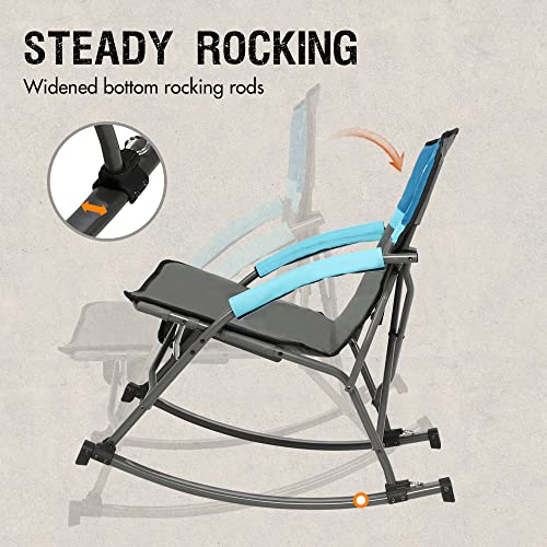 PORTAL Rocking Camping Chair Folding Portable Rocker Outdoor with Cup Holder for Patio, Lawn, Camp, RV, Support 300 lbs