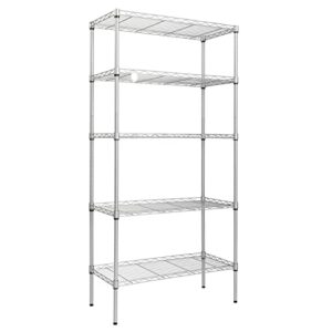 karl home 5-shelf metal shelves heavy duty adjustable wire shelving unit, 551lbs capacity freestanding storage rack for kitchen, laundry, bathroom, garage, living room (silver)