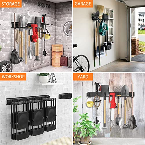 Garage Tool Organizer Wall Mount 11 PCS, Yard Garden Tool Organizer, Adjustable Garage Organizers with 8 Heavy Duty Hooks, Max Load 500lbs Garage Storage for Garden Tools, Shovels, Trimmers, Hoses