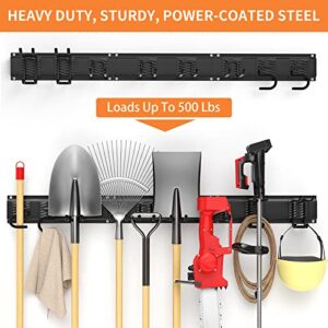 Garage Tool Organizer Wall Mount 11 PCS, Yard Garden Tool Organizer, Adjustable Garage Organizers with 8 Heavy Duty Hooks, Max Load 500lbs Garage Storage for Garden Tools, Shovels, Trimmers, Hoses