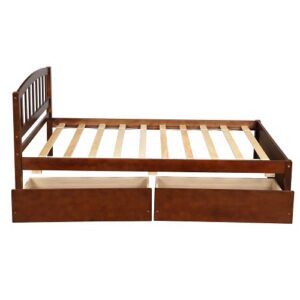 FUZOFUIZ Twin Platform Storage Bed Wooden Bed Frame with Two Drawers and Headboard (Walnut)