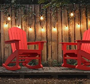 RESINTEAK Pacific Adirondack Rocking Chair, All Weather Resistant, Ergonomic Design and Comfort, 20 Inch Wide Seat, up to 350 lb Big and Tall Porch Rockers for Backyards, Firepit, Deck (Red)