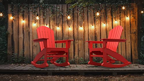 RESINTEAK Pacific Adirondack Rocking Chair, All Weather Resistant, Ergonomic Design and Comfort, 20 Inch Wide Seat, up to 350 lb Big and Tall Porch Rockers for Backyards, Firepit, Deck (Red)