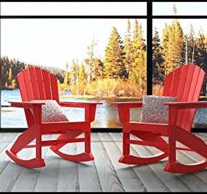 RESINTEAK Pacific Adirondack Rocking Chair, All Weather Resistant, Ergonomic Design and Comfort, 20 Inch Wide Seat, up to 350 lb Big and Tall Porch Rockers for Backyards, Firepit, Deck (Red)