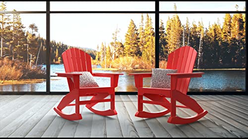 RESINTEAK Pacific Adirondack Rocking Chair, All Weather Resistant, Ergonomic Design and Comfort, 20 Inch Wide Seat, up to 350 lb Big and Tall Porch Rockers for Backyards, Firepit, Deck (Red)