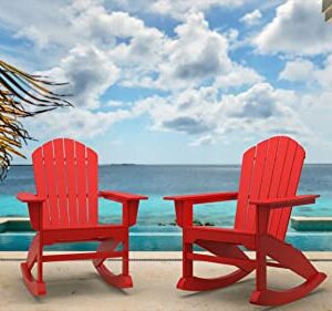 RESINTEAK Pacific Adirondack Rocking Chair, All Weather Resistant, Ergonomic Design and Comfort, 20 Inch Wide Seat, up to 350 lb Big and Tall Porch Rockers for Backyards, Firepit, Deck (Red)