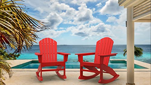 RESINTEAK Pacific Adirondack Rocking Chair, All Weather Resistant, Ergonomic Design and Comfort, 20 Inch Wide Seat, up to 350 lb Big and Tall Porch Rockers for Backyards, Firepit, Deck (Red)