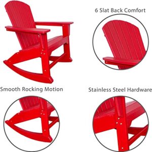 RESINTEAK Pacific Adirondack Rocking Chair, All Weather Resistant, Ergonomic Design and Comfort, 20 Inch Wide Seat, up to 350 lb Big and Tall Porch Rockers for Backyards, Firepit, Deck (Red)