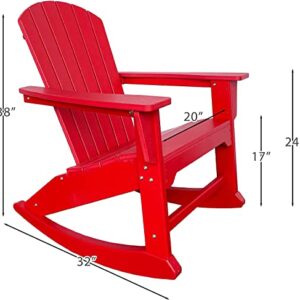 RESINTEAK Pacific Adirondack Rocking Chair, All Weather Resistant, Ergonomic Design and Comfort, 20 Inch Wide Seat, up to 350 lb Big and Tall Porch Rockers for Backyards, Firepit, Deck (Red)