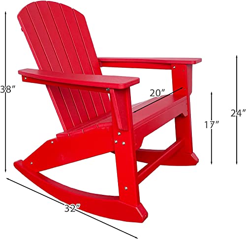 RESINTEAK Pacific Adirondack Rocking Chair, All Weather Resistant, Ergonomic Design and Comfort, 20 Inch Wide Seat, up to 350 lb Big and Tall Porch Rockers for Backyards, Firepit, Deck (Red)